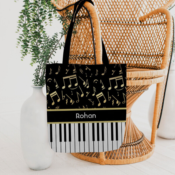 Buy Musical Notes and Piano Keys Black and Gold Customized Full Print ...