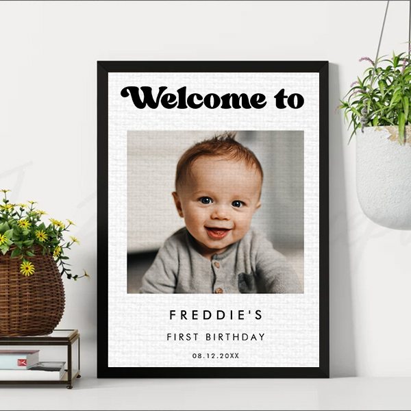Buy Stylish Retro Black & White Birthday Welcome Photo Customized Photo ...