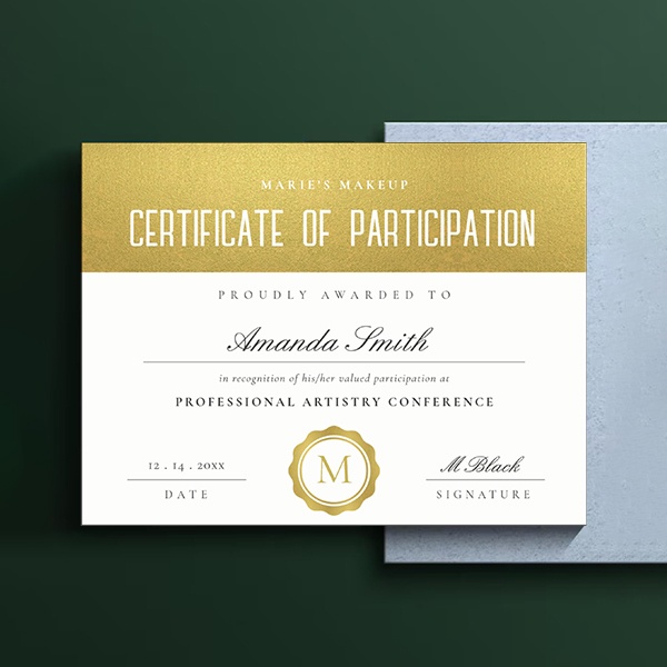 Buy Metallic Gold Minimal Certificate of Participation Customized ...