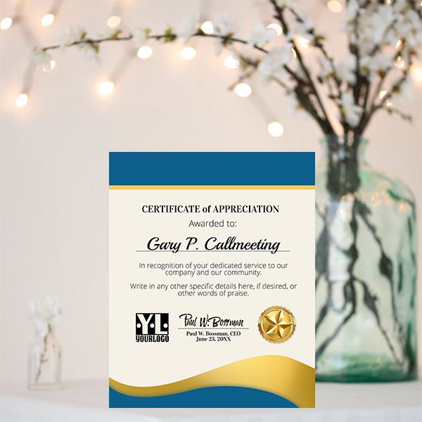 Buy Certificate Of Appreciation Customized Horizontal Landscape ...