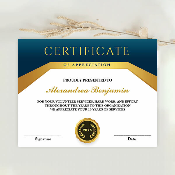 Buy Modern Certificate of Achievement Blue Gold Customized Horizontal ...
