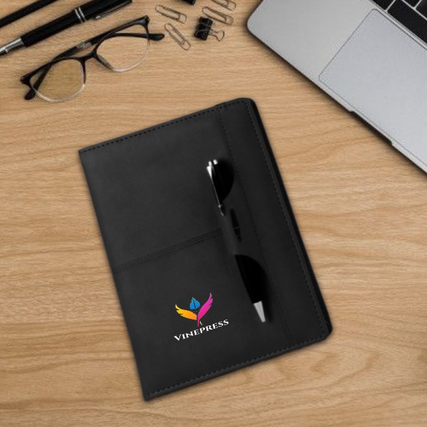 Buy Black Customized Pen Loop Notebook with Stitching Design with ...