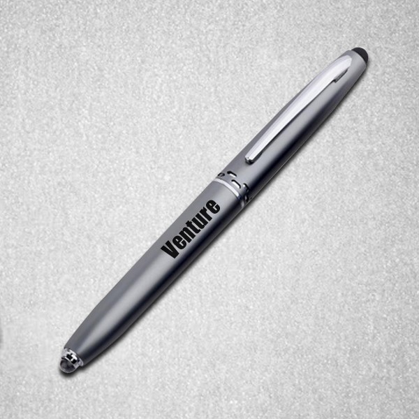 Buy Grey Customized Metal Stylus Pen with Torch (Chrome Finish) | yourPrint