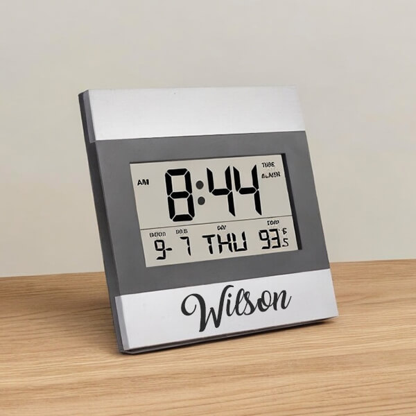 Buy Grey Customized Large display clock with Day, Date & Temperature ...