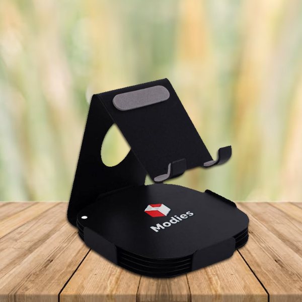 Buy Black Customized Metal Mobile Stand With 4 Coasters | yourPrint