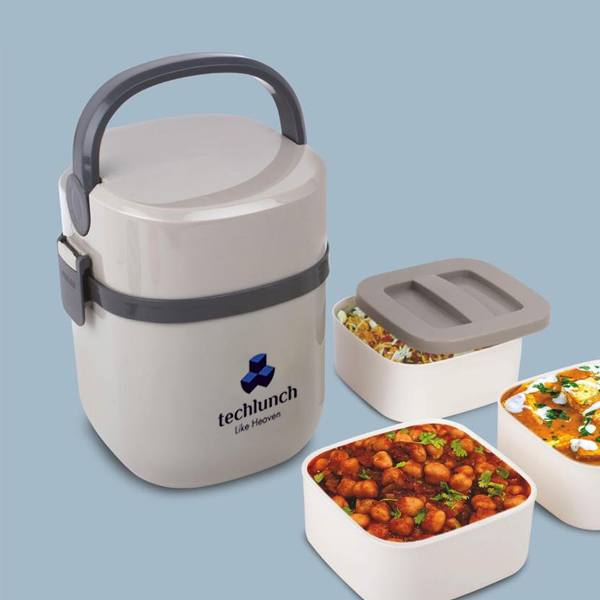 Buy Grey Customized Bento Travel Lunch Box With 3 Plastic Containers ...