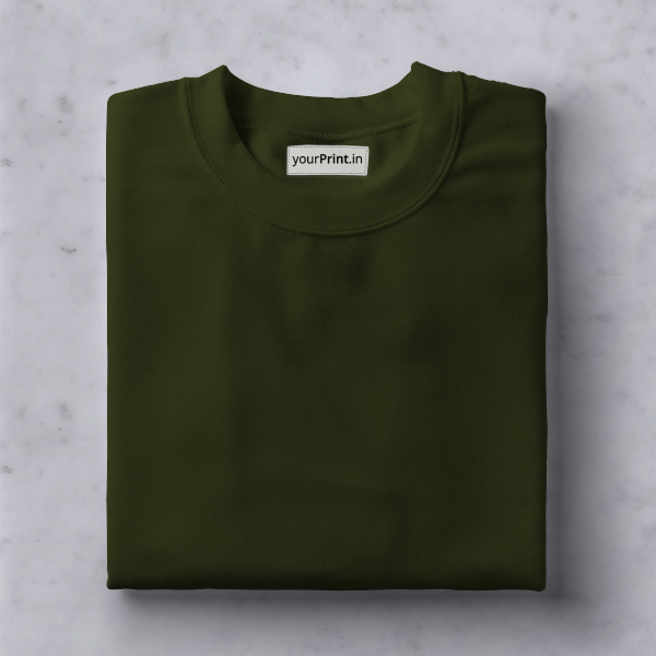 Buy Olive Green Solid Plain Half Sleeve Men's Cotton T-Shirt by yP Basics | yourPrint