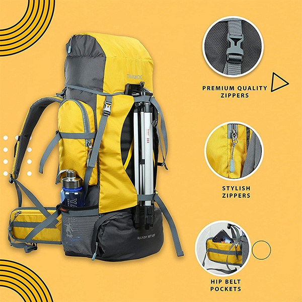 Buy Yellow Customized 60 Litres Travel Backpack Hiking Trekking ...
