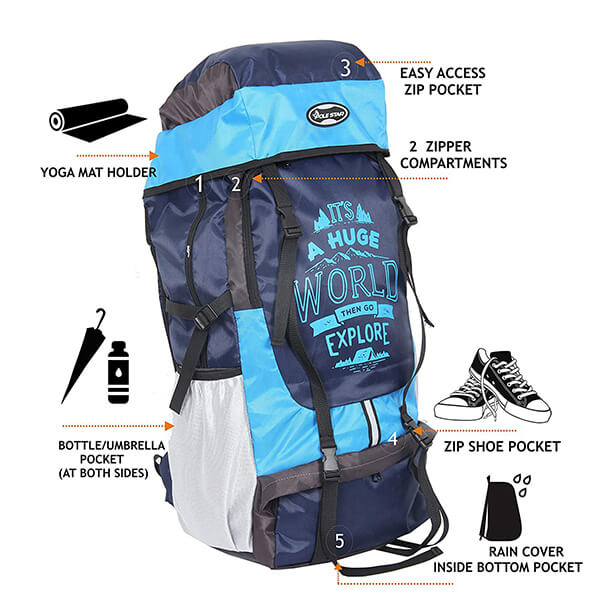 Buy Sky Blue Customized POLESTAR Xplore 55 L Hiking/ Trekking/ Camping ...