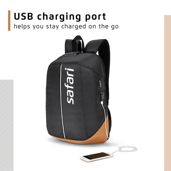 Buy Black Customized Safari Laptop Backpack with Anti-Theft, Lock, USB ...