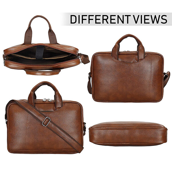 Buy Light Brown Customized PU Leather 14 inch Laptop Bag (37x 27x7 cm ...