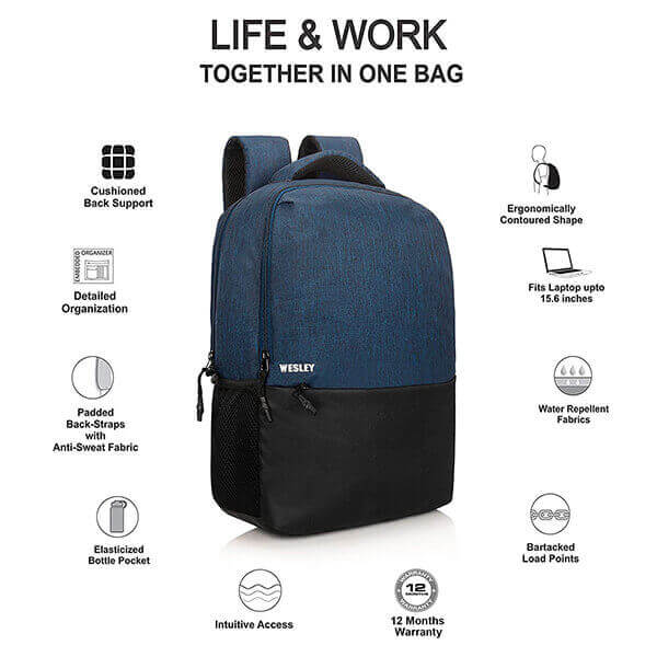 Buy Blue and Black Wesley Waterproof Backpack | yourPrint