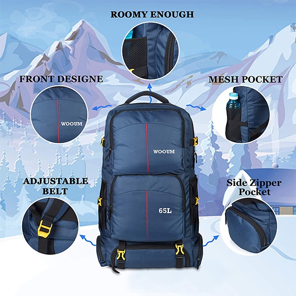 Buy Blue Customized 65 Litre Trekking Backpack For Outdoor Activities ...