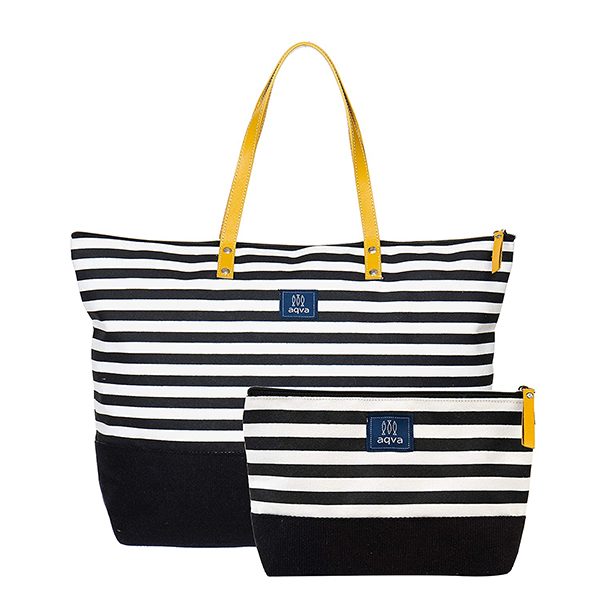 Buy Black Customized Women Tote Bag With Zipper Pouch | yourPrint