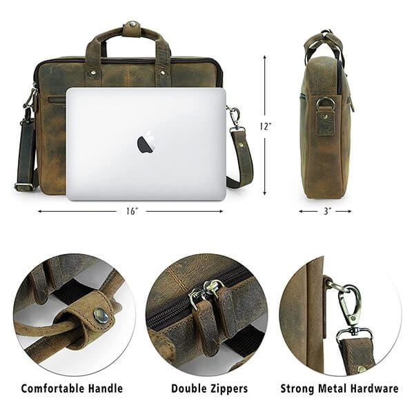 Buy Brown Customized Leather 16" Laptop Messenger Bag/Office Bag ...