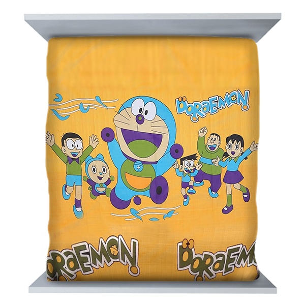 Buy Yellow Customized Doraemon Cartoon Print King Size Bedsheet with 2 ...