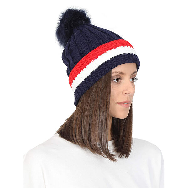 Buy Blue Customized Woollen Winter Skull Cap with Faux Fur Lining and ...