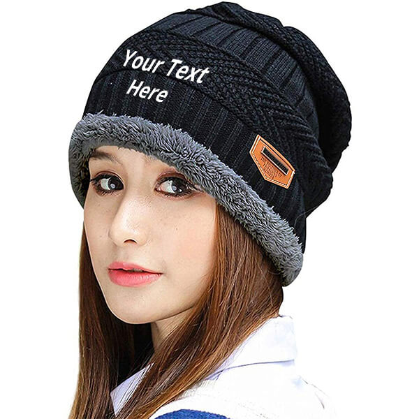Buy Black Customized Women's Woolen Cap Online | yourPrint