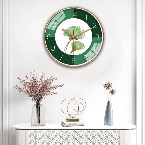 Buy Green With Leaf Gold Customized Glass Non Ticking Silent Quartz ...