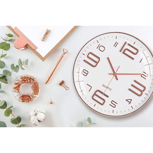 Buy White Rose Customized Wall Clock 12" Silent Quartz Decorative Wall ...