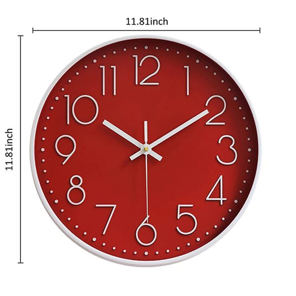 Buy Red Customized Wall Clock for Home | 12" Silent Quartz Decorative ...