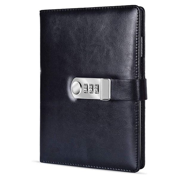 Buy Black Customized Undated Leather Notebook Diary with Lock A5 Size ...