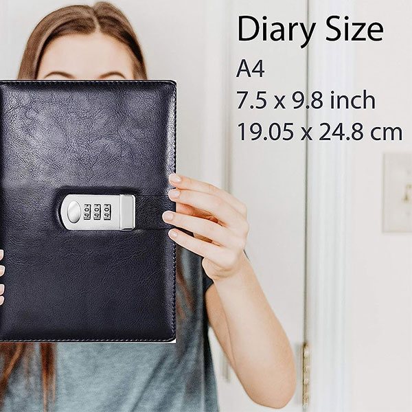 Buy Black Customized Undated Leather Notebook Diary with Lock A5 Size ...