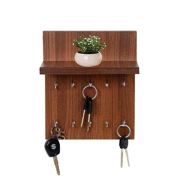 Buy Brown Customized Wood Wall Mounted Key Holder Stand with Shelf ...