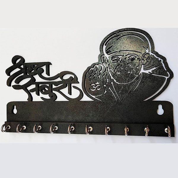 Buy Black Customized Saburi Wall Key Holder Sai Baba Keys Hanger Wooden ...