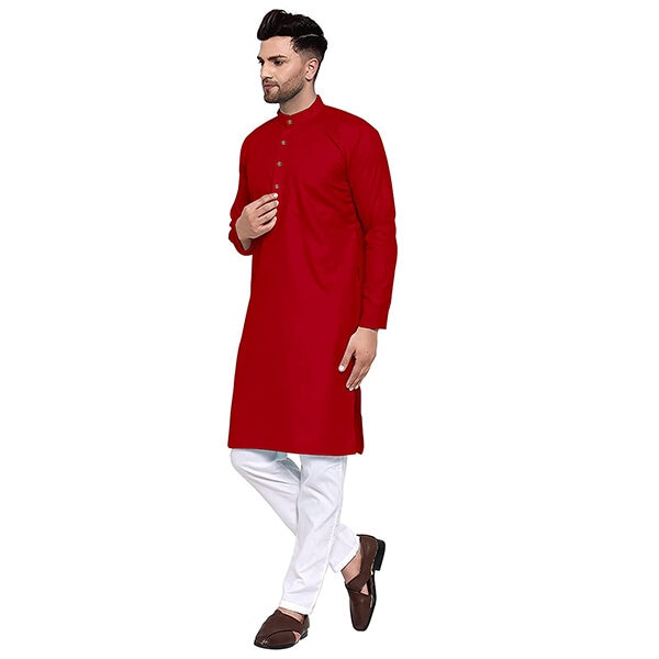 Buy Red Customized Men's Cotton Blend Regular Kurta | yourPrint