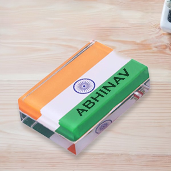 Buy Multicolor Customized Tricolor Indian Flag Acrylic Paper Weight for ...