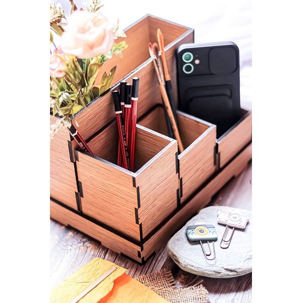 Buy Brown Customized Multipurpose Wooden Desk Organizer | Storage Box ...