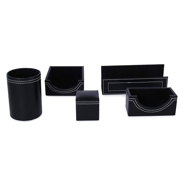 Buy Black Customized Genuine Leather Multipurpose Desk Organizer 6-In-1 ...