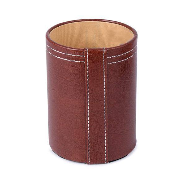 Buy Brown Customized Leather Pen Holder For Office Table Stylish Round ...