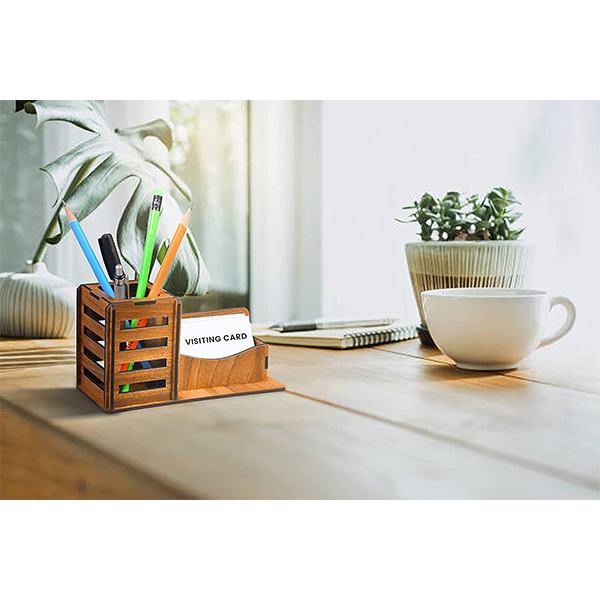 Buy Brown Customized Pen Stand With Visiting Card Holder Desk Organizer ...