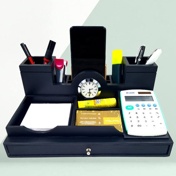 Buy Black Customized Desk Table Organizer, Pen Stand for Office with ...