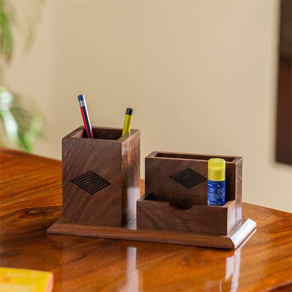 Buy Dark Brown Customized Wooden Table Organizer Desk Organizer for ...