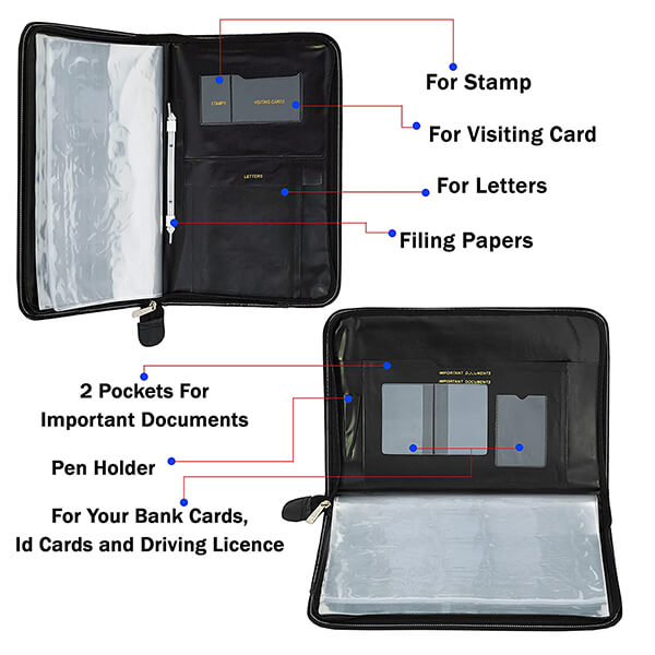 Buy Black Grey Customized PU Leather Multipurpose 24 Files and Folders ...