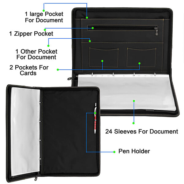 Buy Brown Customized PU Leather Professional 4 Ring Executive Portfolio ...