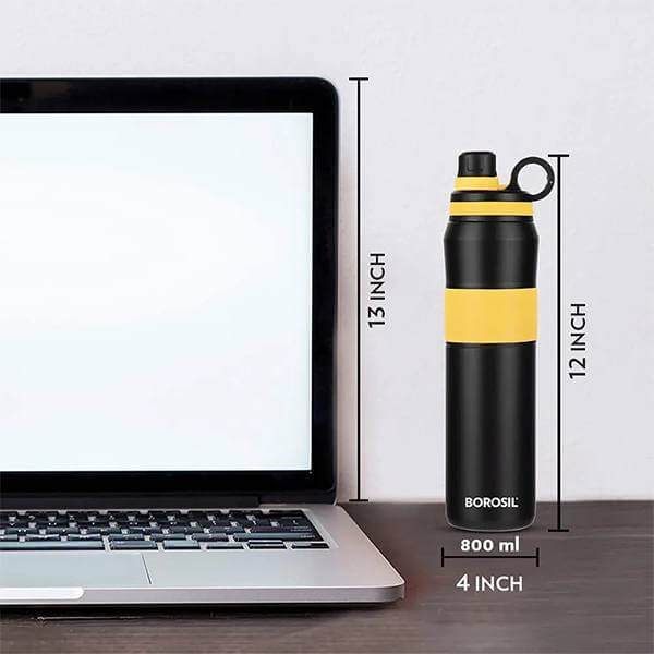 Buy Black & Yellow Borosil Hydra Thirst Burst Water Bottle, Stainless ...