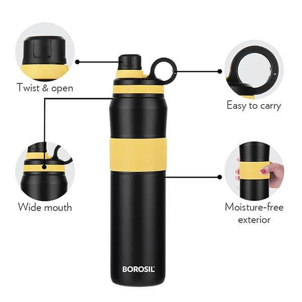 Buy Black & Yellow Borosil Hydra Thirst Burst Water Bottle, Stainless ...