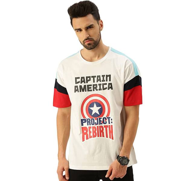 Buy White Customized Marvel Printed Baggy Oversized T-Shirts for Men ...