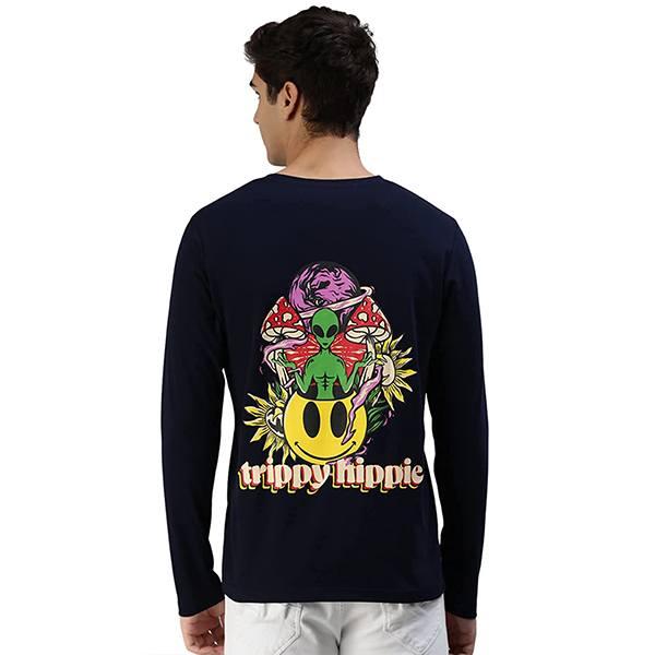 Buy Navy Blue Customized Pure Cotton Full Sleeves Round Neck Cool ...