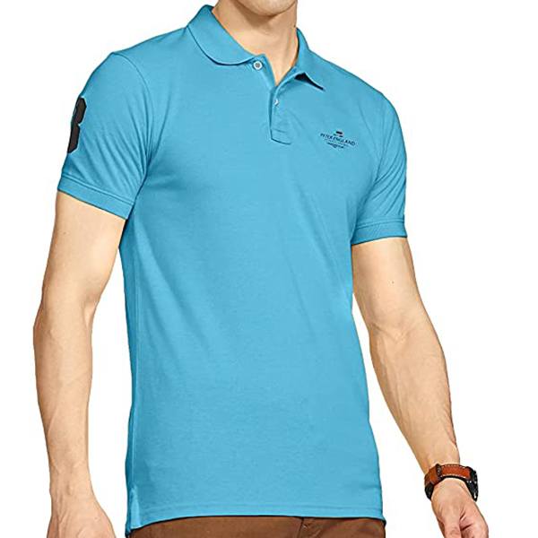 Buy Aqua Blue Customized Peter England Men's Slim Polo Shirt | yourPrint