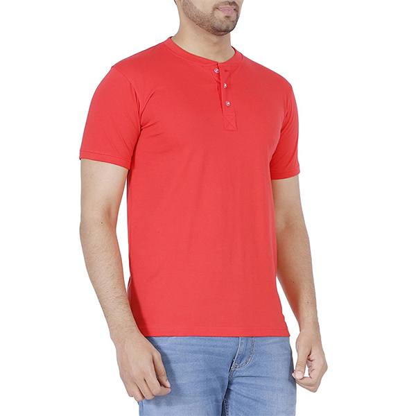 Buy Coral Red Customized Men's Cotton Henley Neck T-Shirt | yourPrint