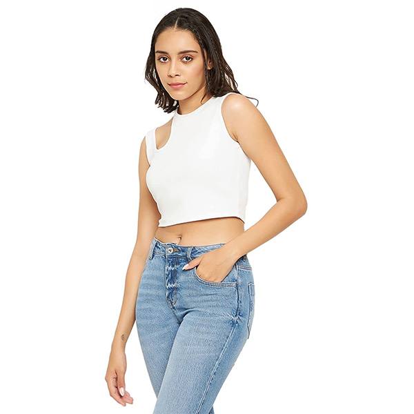 Buy White Customized Women Stretchable Sleeveless Cut-Out Crop Top ...