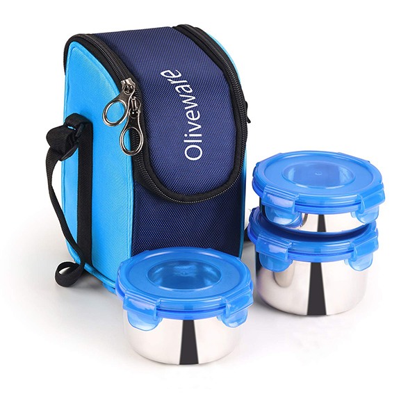 Buy Blue Customized Oliveware Lunch Box, Stainless Steel Range, 3 Air ...