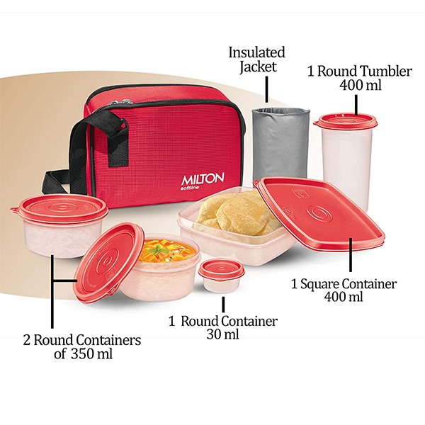 Buy Red Customized Milton Plastic Tiffin Box, 4 Containers and 1 ...