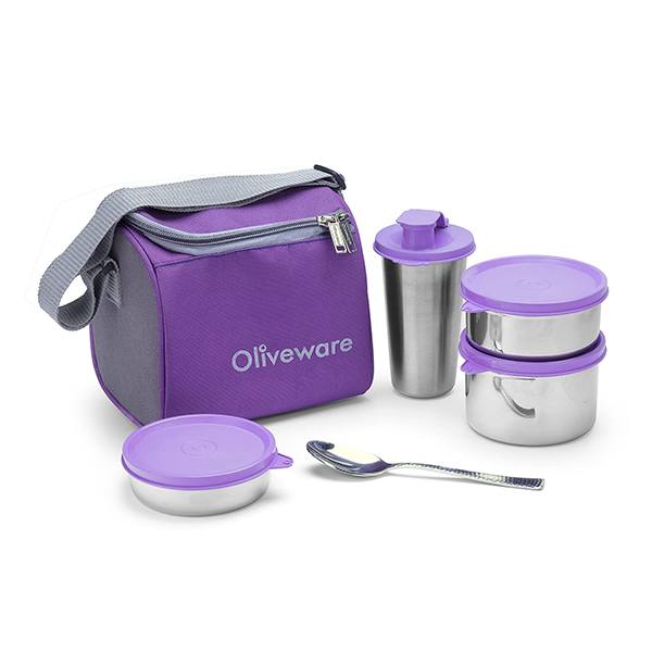 Buy Purple Customized Oliveware Insulated Lunch Box, 3 Stainless Steel ...