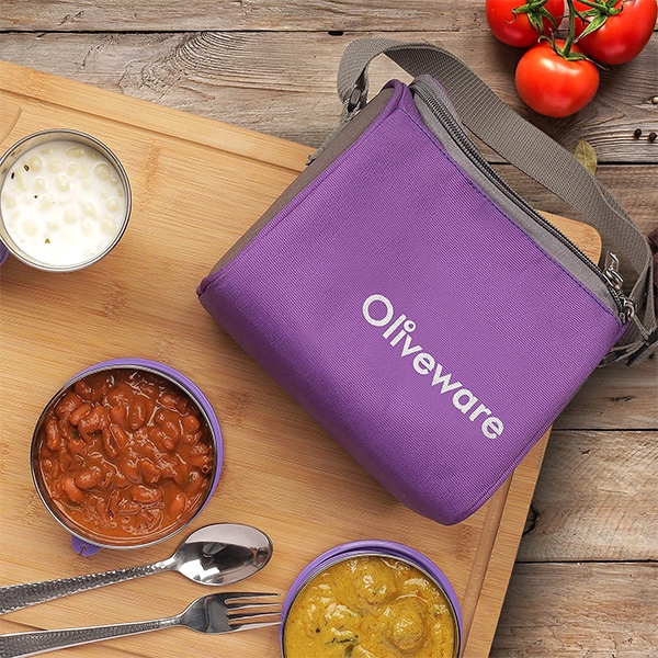 Buy Purple Customized Oliveware Insulated Lunch Box, 3 Stainless Steel ...